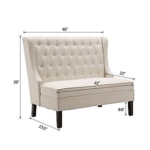 46" Small Modern Loveseat Settee Sofa Linen Fabric 2-Seat Sofa Couch Tufted Love Seat Dining Bench with Back Upholstered Banquette Sofas for Living Room Bedroom Small Space Entryway Beige