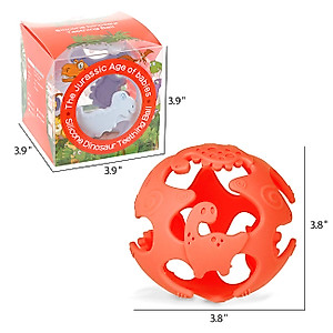 Baby Teething Toys for 3+ Months, Dinosaur Teethers for Babies, Safe Baby Teether Ball, Baby Teething Pacifier, Soft and Durable Teething Balls, (Red)