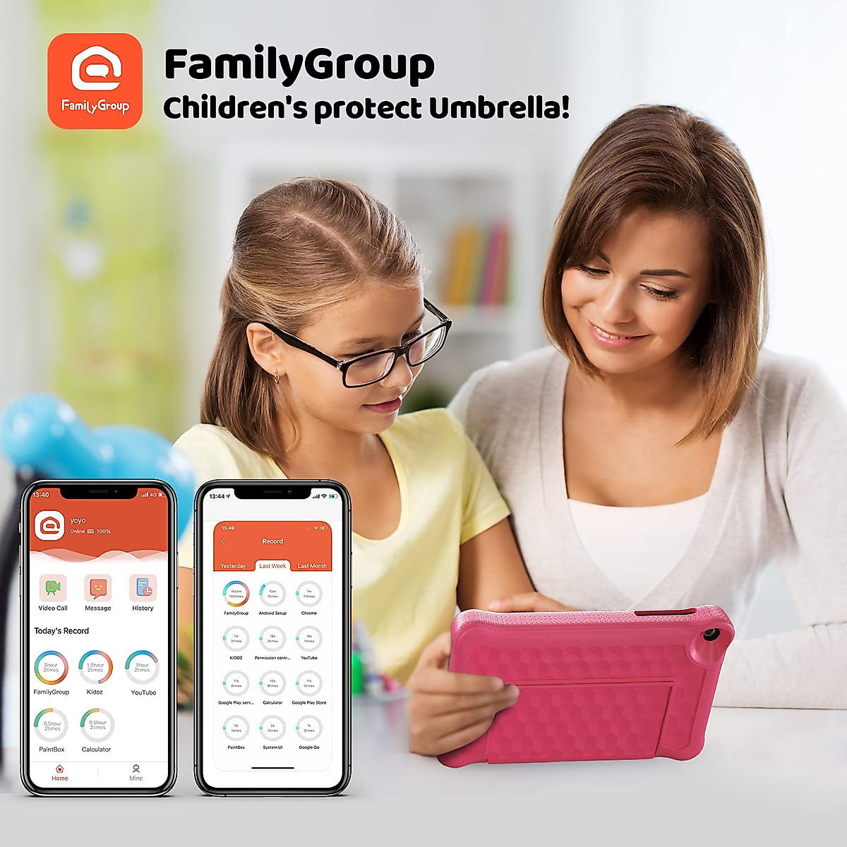 LVILLE 8 inch Kids Tablet,Android 10 Kids Tablet,Parental Control Tablet for Kids,4000 mAh,32GB ROM 2GB RAM,Dual Cameras,Toddler Tablet with Shockproof Case