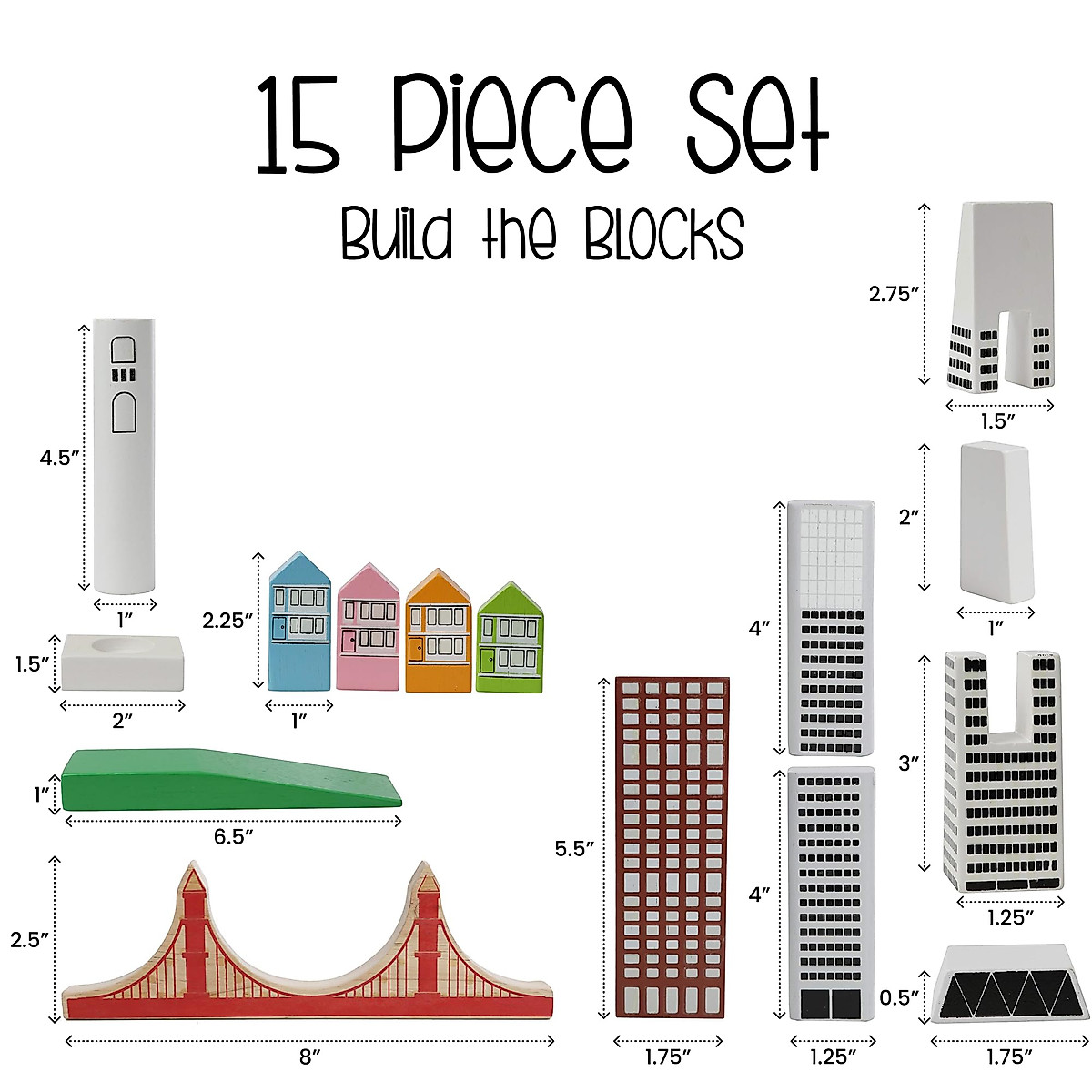 Top Right Toys Wooden Blocks, Building Blocks for Kids, Chicago City Skyline Set, Wood Blocks for Toddlers, Educational City Set with 6 Famous Landmarks, 15 Pieces