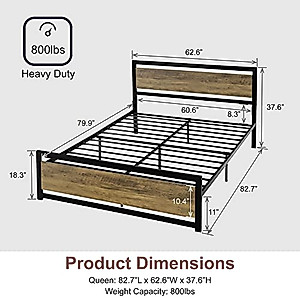 MERRLAND Queen Size Bed Frame with Wood Headboard and Footboard, Solid and Stable, No Box Spring Needed, Easy Assembly, Noise Free, Brown