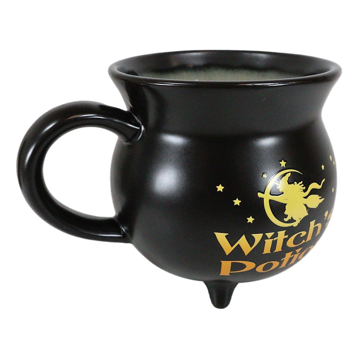 Ebros Wicca Sacred Witch's Potion Reduction Fired Porcelain Black Cauldron Shaped Bowl Or Large Mug 32oz With Handle Hot Cocoa Coffee Tea Cereal Soup Mugs Bowls Occult Witchcraft