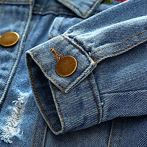 Top and Top Baby Girls Denim Jacket Rose Flower Embroidery Toddler Ripped Denim Coat For Kids (80/9-12 Months), Blue