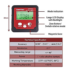 GemRed Digital Angle Gauge with Magnetic Base Digital Level and Angle Finder for Woodworking/Carpenter/Welding/DIY Tools/Home Renovation …