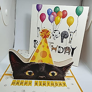 Crazytops Black Cat Birthday Card, 3D Birthday Card, Happy Birthday Pop Up Card with Envelope Postcards for Cat Lovers, Birthday Pop Up Card