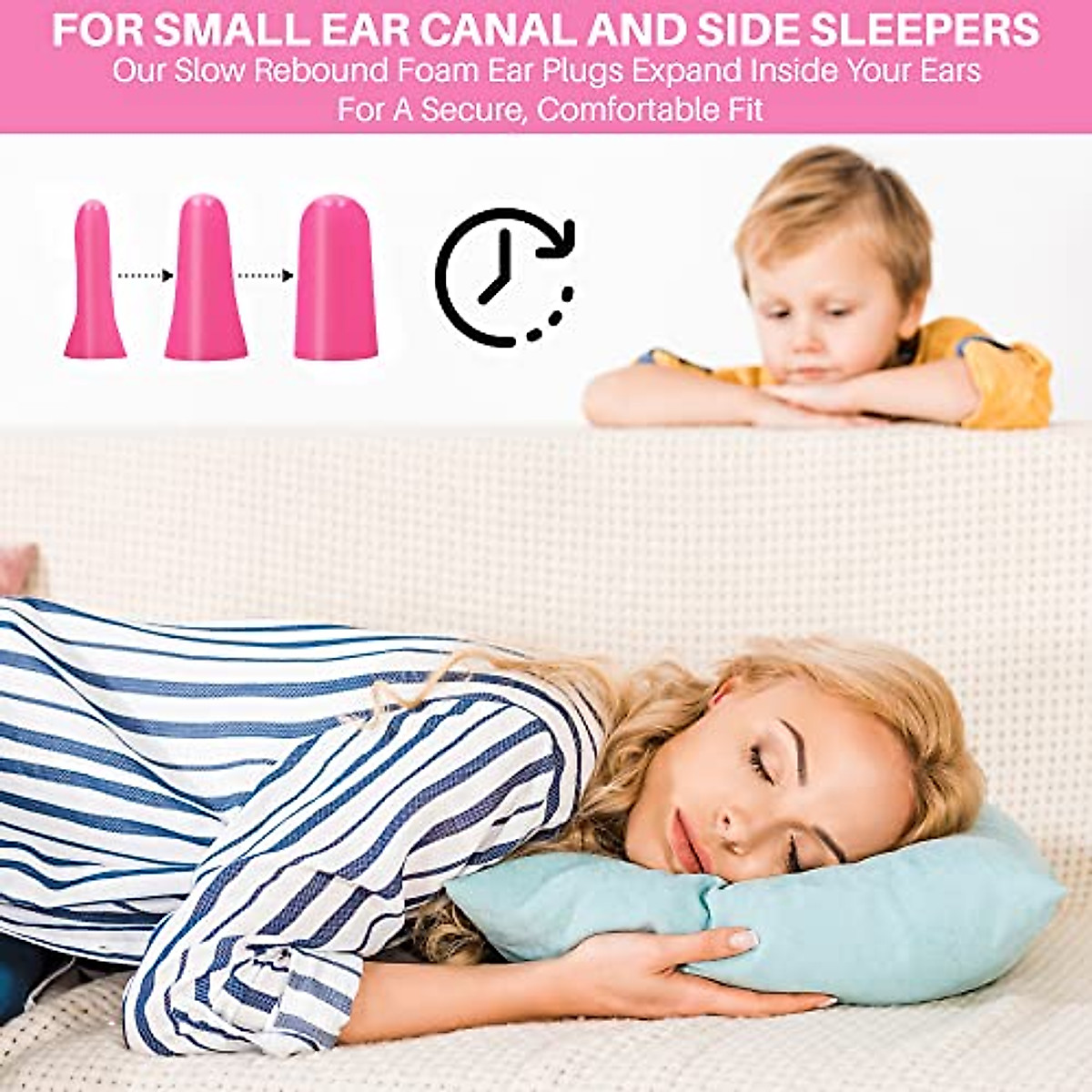 Foam Small Ear Plugs 50 Pair - 30dB for Small Ear Canal Noise Cancelling Disposable Soft for Kids Women Children Baby Toddler Side Sleepers Music Work Concert Airplane Bulk Ear Protection
