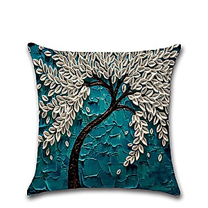 Calcifer 18 x18 Inch (45x45cm) Oil Painting Tree Durable Cotton Linen Throw Pillows Sheel Case Cushion Covers for Home Sofa Decorative (Set of 4)