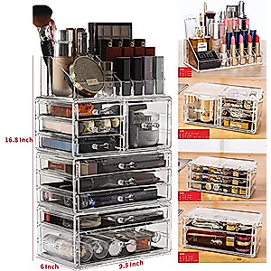 Cq acrylic Makeup Organizer Skin Care Large Clear Cosmetic Display Cases Stackable Storage Box With 9 Drawers For Vanity,Set of 4