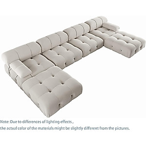 JACH 138" Modular Sectional Couch, U-Shaped Minimalist Velvet Sofas with Chaise Ottomans, Convertible Modern Deep 6-Seat Sofas Furniture for Living Room, Apartment (Beige)