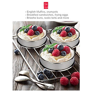 KeepingcooX Crumpet Rings Set of 6 - Non Stick, Double Rolled Tart Rings for Poaching Eggs, Professional English Muffin Rings, Small Pancake, Burger Press, Frying Eggs, 3.3in+4.1in, Plus 3 Rose Molds