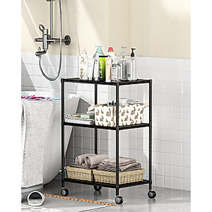 OVICAR 3-Tier Wire Storage Shelves, Adjustable Shelving Units with Wheels, Steel Metal Storage Rack for Kitchen Pantry Closet Bathroom Laundry, Durable Organizer Garage Tool Storage Shelf