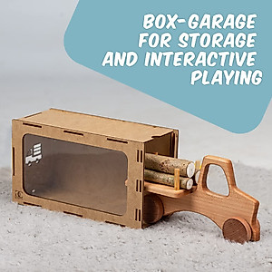 CG Games Wooden Toy Big Truck with Beech Logs and Garage Natural Wood Eco-Friendly Toys for Children Woody Truck Toy Unpainted Durable Wood Car