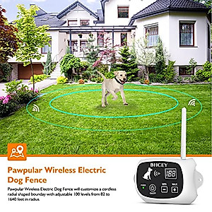 BHCEY Wireless Dog Fence,2023 Electric Fence System for Stubborn Dog,Wireless Dog Boundary Containment System,Rechargeable Collar,Large Signal Range of 80-1640ft,Suitable for Large & Small Dogs