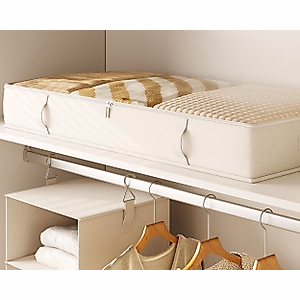 Vailando Under Bed Storage Containers, Underbed Storage Bins with 6 Inches Tall, Clothes Storage Box with Sturdy Handles and Sidewalls, Beige, 2-Pack