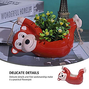 Hemoton Outdoor Pots 1pc Monkey Ceramic Flowerpot Succulent Office Pot Holder Animal Plant Porcelain Succulent Pots Pottery Table Succulent Planter Bonsai Landscape Ceramics Succulents
