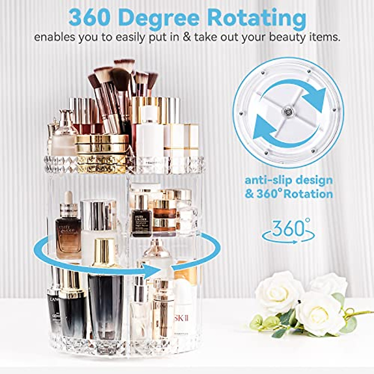 Kingtaily Rotating Makeup Organizer Spinning Makeup Organizer for Vanity, 360 Rotation with 6 Adjustable Layers, Large Capacity Vanity Organizer Skin-care Organizers Clear Perfume Organizer