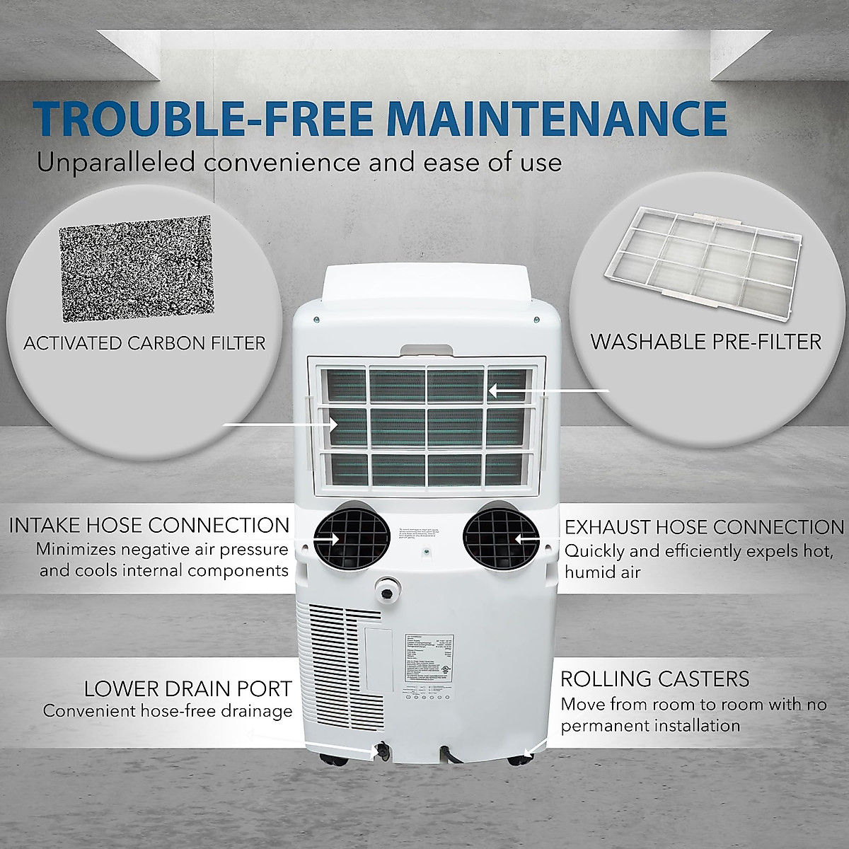 Whynter ARC-12SDH 12,000 BTU (6,884 BTU SACC) Dual Hose Cooling Portable Air Conditioner, Heater, Dehumidifier, and Fan with Activated Carbon Filter plus Storage bag, up to 400 sq ft in White