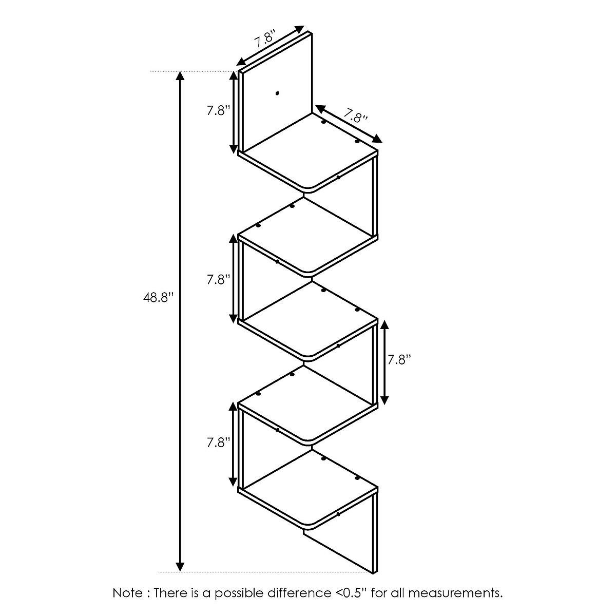 Furinno Rossi 5-Tier Wall Mount Floating Corner Square Shelf, Columbia Walnut