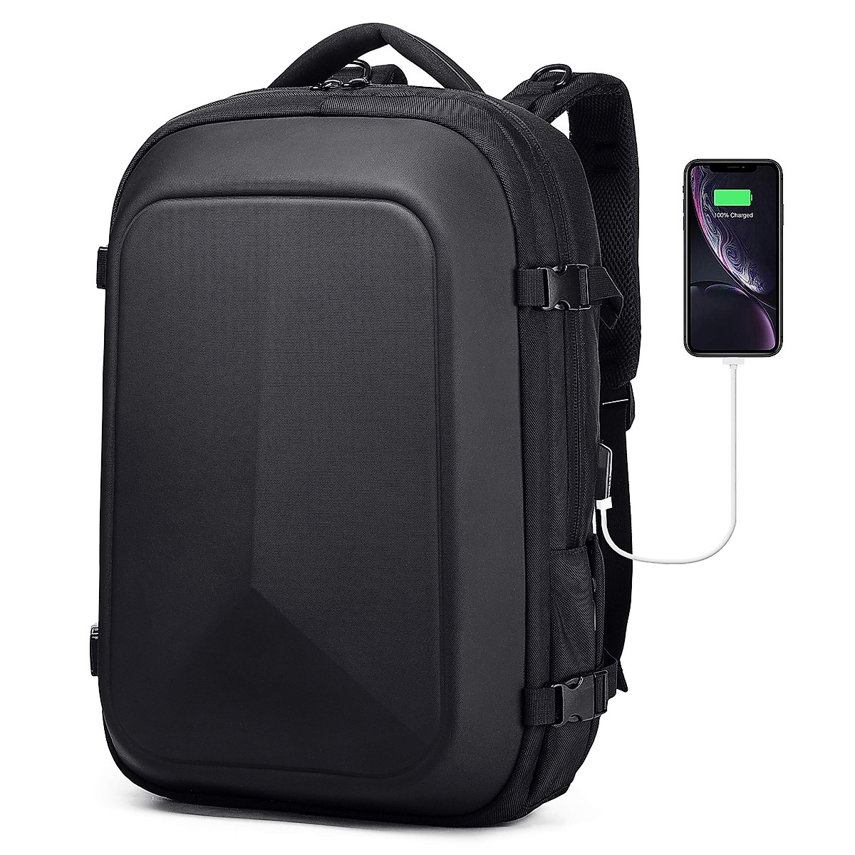 Hard Turtle Shell Motorcycle Backpack Men- Black Large Waterpfoof bagpacks For Racing,Riding,Gaming Hard Laptop bookbags 17 inch With USB Charging Port