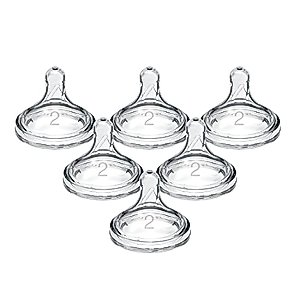 Dr. Brown's Natural Flow Level 2 Wide-Neck Baby Bottle Silicone Nipple, Medium Flow, 3m+, 100% Silicone Bottle Nipple, count 6 (Pack of 1)