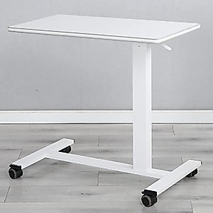 TigerDad Pneumatic Adjustable Overbed Table with Gas Spring Riser | Medical Adjustable Bed Side Table with Wheels | Portable Standing Desk for Laptop Computer with Large Work Space 30.7"x 17"