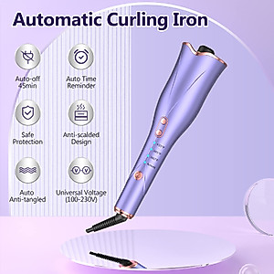 Automatic Curling Iron, Auto Hair Curler Wand with 4 Temp Up to 430℉& Timer & Dual Voltage, 1" Larger Rotating Barrel Curling Iron Fast Heating, Anti-Scald, Auto Shut-Off Spin Iron for Lasting Styling