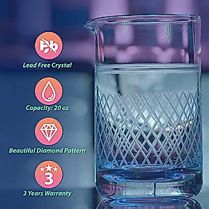 Barillio 20 Oz Crystal Cocktail Mixing Glass Set | Seamless Mixing Pitcher for Stirred Cocktail with Weighted Bottom | Old Fashioned Kit for Bartenders
