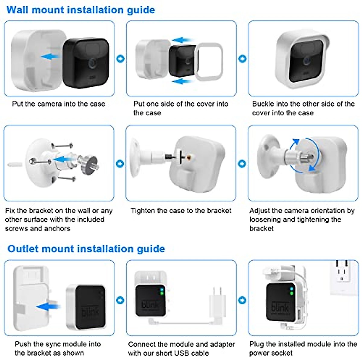 All-New Blink Outdoor Camera Wall Mount, Weatherproof Protective Housing and 360 Degree Adjustable Mount with Blink Sync Module 2 Mount for Blink Outdoor Security Camera System (White 3Pack)