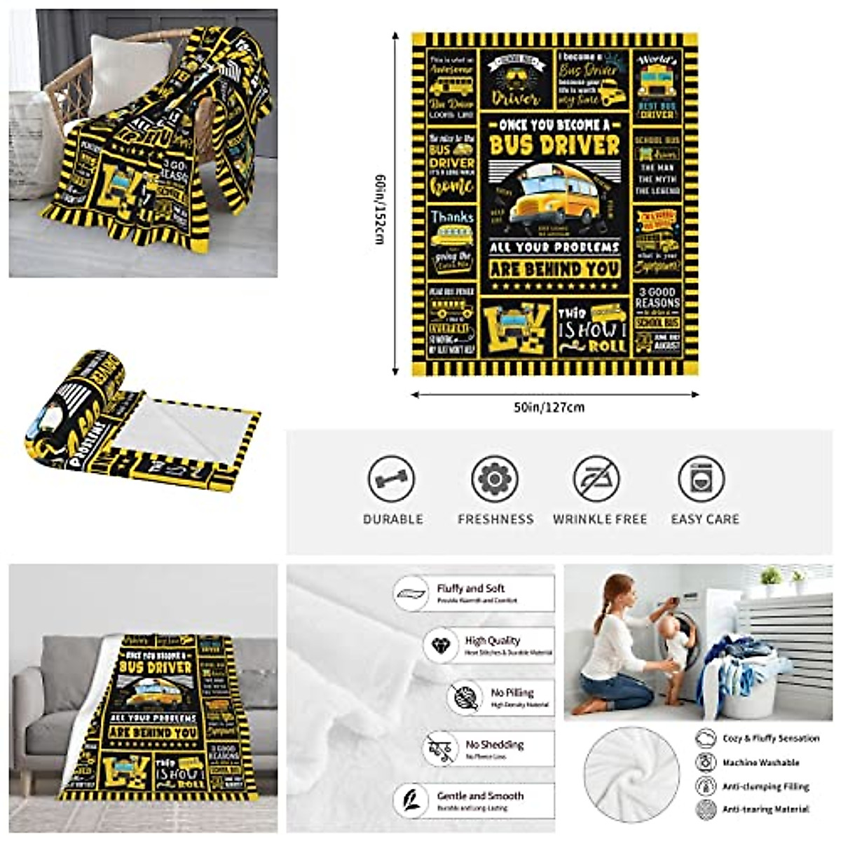 Bus Driver Appreciation Gifts School Bus Driver Gifts for Men Women Birthday Gifts for School Bus Driver Fathers Day Blanket Thank You for School Bus Driver Back to School Throw Blanket 60X50 inch