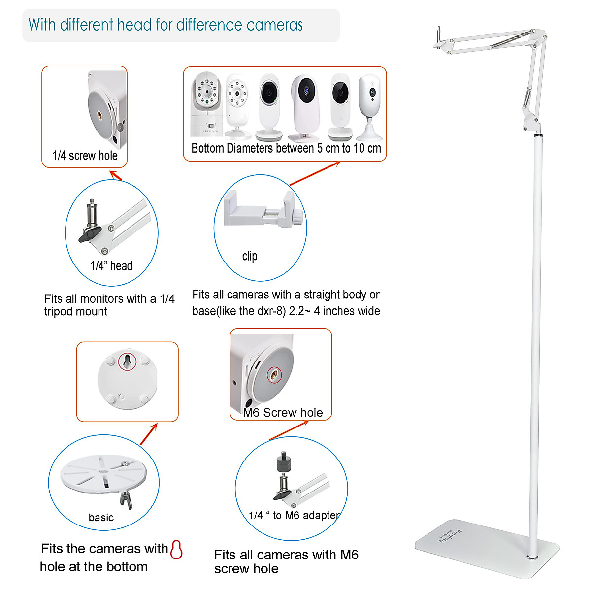 Fotoleey Floor Stand for Baby Monitor/Security Camera/Cellphone with Clamp Compatible with Nanit Pro Smart, Kasa, VTech, Owle, Owlet Cam 2, Nooie invidyo, SwitchBot, BJS Cubo Ai Plus