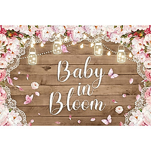Baby in Bloom Backdrop 7x5ft Rustic Baby Shower Backdrop for Girl Wood Flowers Baby Shower Backdrop Girls Baby Shower Party Decoration Backdrop Baby in Bloom Backdrop for Newborn Baby Photography