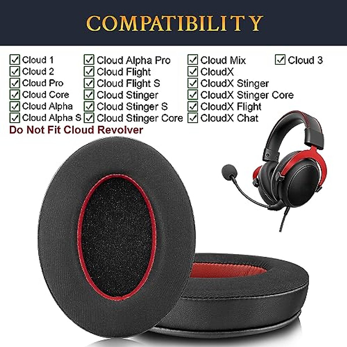 SOULWIT Cooling Gel Replacement Earpads for HyperX Cloud 1/I/2/II/3/III/Pro/Core/Alpha/Alpha S/Flight/Stinger/Mix/CloudX/CloudX Chat, Ear Pads Cushions with Softer High-Density Foam