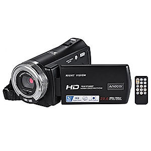 Andoer Video Camera V12 1080P Full HD 16X Digital Zoom Recording Portable Camcorder with 3.0 Inch Rotatable LCD Screen Max. 20 Mega Pixels Support Night Vision Face Detection Face Beautification