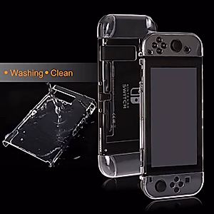 VEGCOO Switch Protective Case, Dockable Crystal Clear Shockproof Ergonomic Anti-Scratch Cover for Nintendo Switch with Glass Screen Protector & Thumb Grips Caps-Clear
