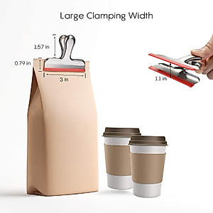 HOUSE AGAIN 12 Pack Chip Bag Clips Covered with Silicone - NO More Sharp Edges - Color Coded for Food Bags - Air Tight Seal, Heavy Duty, 3 Inches Wide