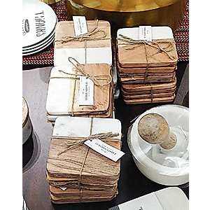 Frescorr (TM) - luxurious Atelier Marble and Wood Set of 4 Coasters, 4 x 4 inches for Drinks, Hot/Cold ,Coffee Mugs, Beer Cans ,Bar Glasses. Tea Table/Bar coasters