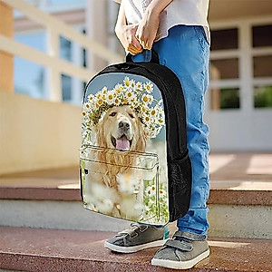 Golden Retriever Dog Lovely Wreath Laptop Backpack for Men Women Shoulder Bag Business Work Bag Travel Casual Daypacks