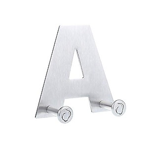 Awooden Letter Decoration Coat Robe Towel Hook Stainless Steel Multifunctional Clothes Hook for Bathroom Kitchen (A),Silver