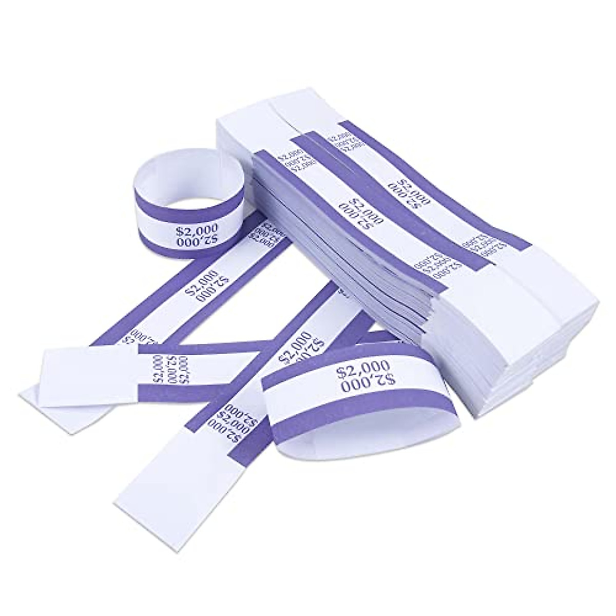 L LIKED Pack of 500 Currency Band Self Sealing Currency Straps Bands Money Bill Wrappers (Purple $2000-500 PCS)