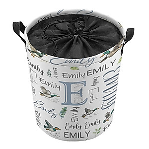 Mallard Duck Personalized Baby Laundry Basket Custom Name Nursery Hamper Collapsible Kids Laundry Hamper with Handles Durable Oxford Cloth Organizer for Clothes Storage Baby Gift Baskets