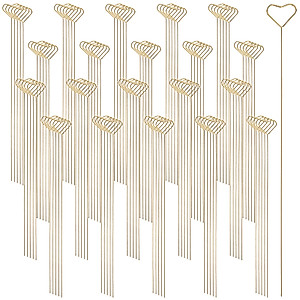 JEUIHAU 100 PCS 13.4 Inch Metal Floral Place Card Holder Picks, Metal Wire Floral Place Card Holder, Wire Heart Card Holder Heart Wire Photo Holder for Wedding, Birthday, Party
