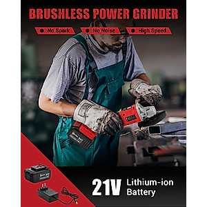 SILVEL Cordless Angle Grinder, 21V Cordless Grinders Tools with 3.0Ah Lithium-Ion Battery, Charger, 2 Position Handle, 4-1/2inch with 8500RPM Brushless Motor Cordless Grinder for Metal, Wood