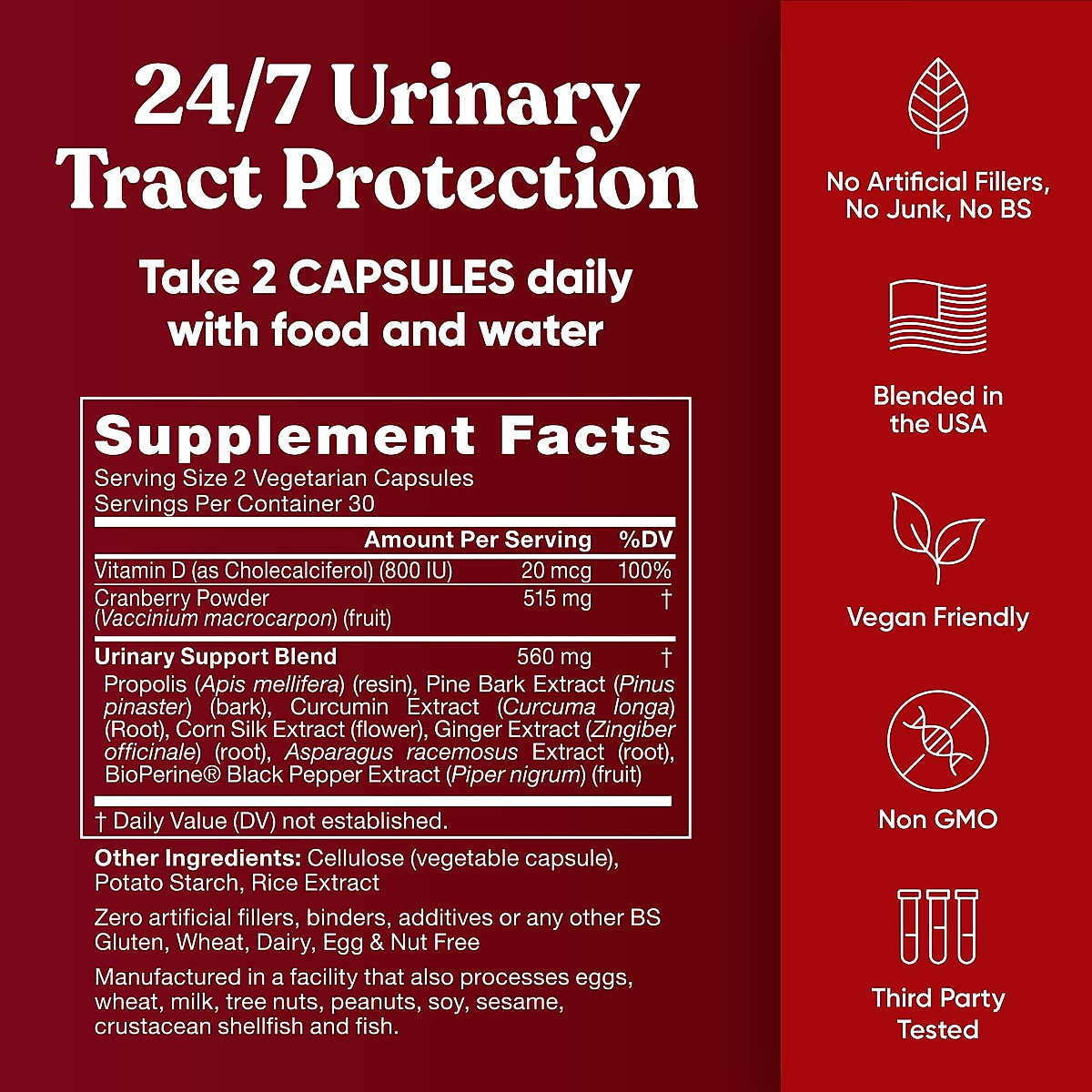 9-In-1 Killer Cranberry Pills for Women – UTI Defense Blend with Clinically Studied Ingredients – 9 Extract Urinary Tract Supplement – Pine Bark, Propolis, Vitamin D & More – 60 Fast-Acting Capsules