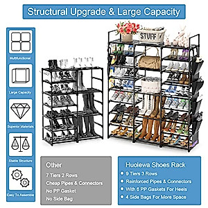 Large Shoe Rack Organizer Storage, 9 Tier Tall Shoes Rack for Entryway Closet, 60 Pair Shoe Organizer Shelf Stand, Big Black Metal Free Standing Shoe Cabinet Rack Tower for Bedroom Cloakroom Hallway