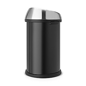 Brabantia 16 Gallon Large Kitchen Touch Top Trash Can (Matt Black/Brilliant Steel Lid) Removable Lid, Soft-Touch Open Garbage Can