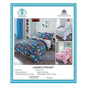 100% Cotton 2 Piece Kids Quilt Bedspread Comforter Set Throw Blanket for Teens Boys Girls Kids Beds Bedding Coverlet Dinosaur (Full)