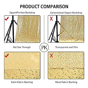 SquarePie Sequin Backdrop Not See Through Thick Stain Background for Photography Glitter Curtain Party 7FT x 7FT Gold