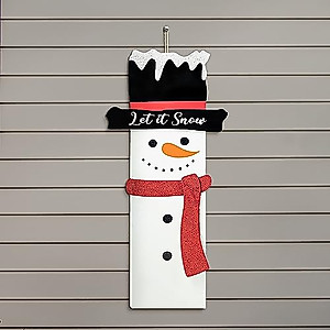 Glitzhome Metal Glittered Christmas Snowman Porch Décor Let It Snow Hanging Sign/Standing Porch Sign Merry Christmas Welcome Sign Holiday Party Outdoor Indoor Xmas Wall Display, 36”H