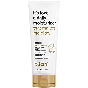 b.tan Light Gradual Self Tanning Lotion | It's Love - Daily Moisturizing Body Lotion That Gives a Hint of Color, Keeps Skin Hydrated, Silky + Smooth, Vegan, Cruelty & Paraben Free, 236ml