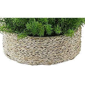 House of Silk Flowers Faux Rosemary Grass in Large Seagrass Tray Basket (White-Wash Seagrass)